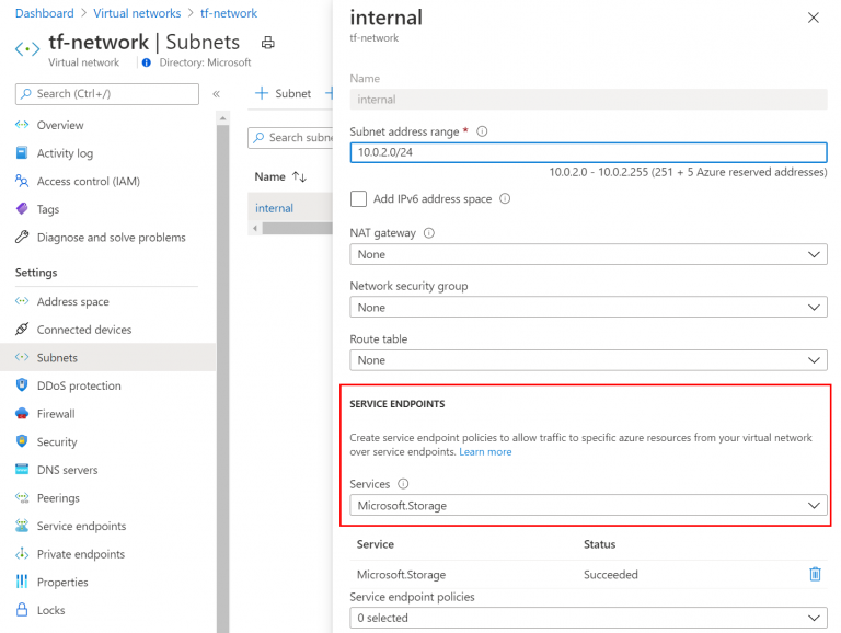 Using Terraform to create VNET service endpoints – NillsF blog